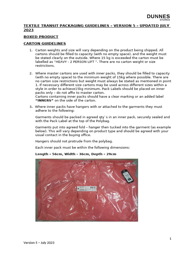 Textile Transit Packaging Guidelines Version 5 - Updated July 2023 | PDF