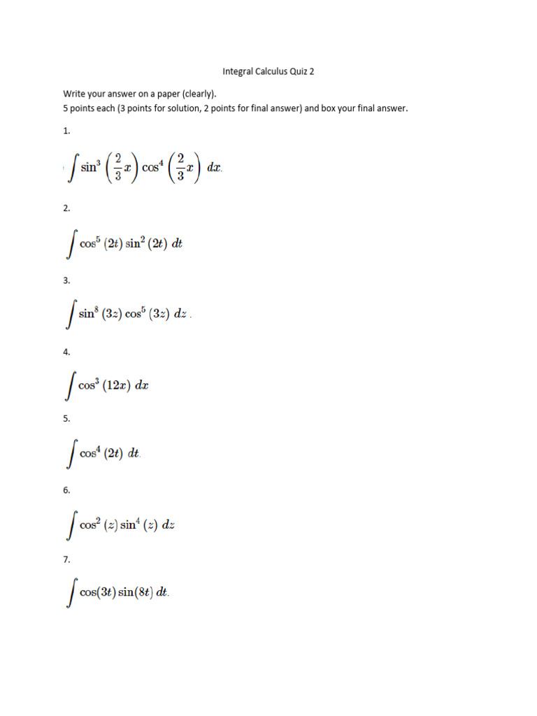 Integral Calculus Quiz 2 | PDF