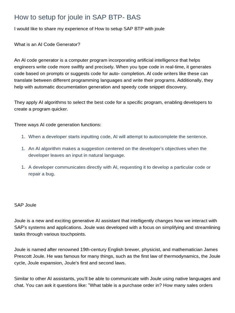 How To Setup For Joule in SAP BTP - BAS | PDF | Artificial Intelligence | Intelligence (AI ...