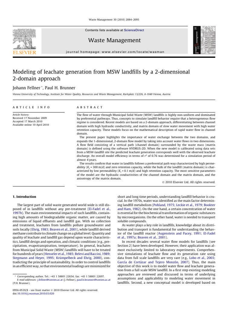 Modeling of Leachate Generation From MSW Landfills by a 2-Dimensional | PDF | Porosity ...