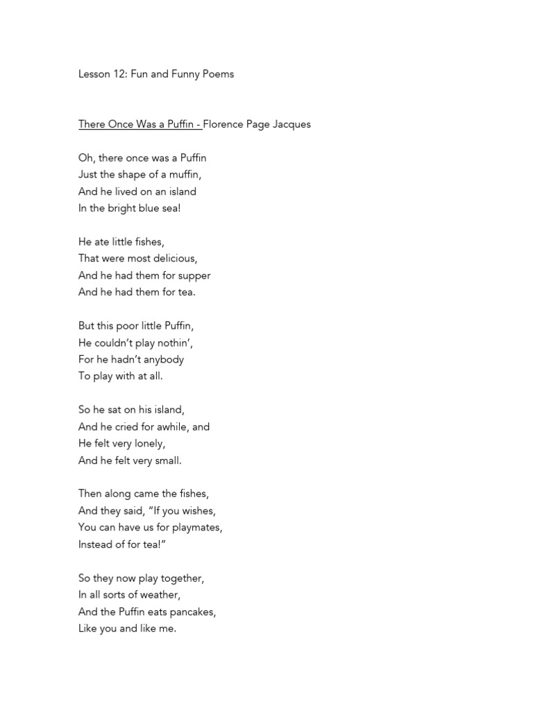 Fun and Funny Poems for Kids | PDF | Alice's Adventures In Wonderland ...
