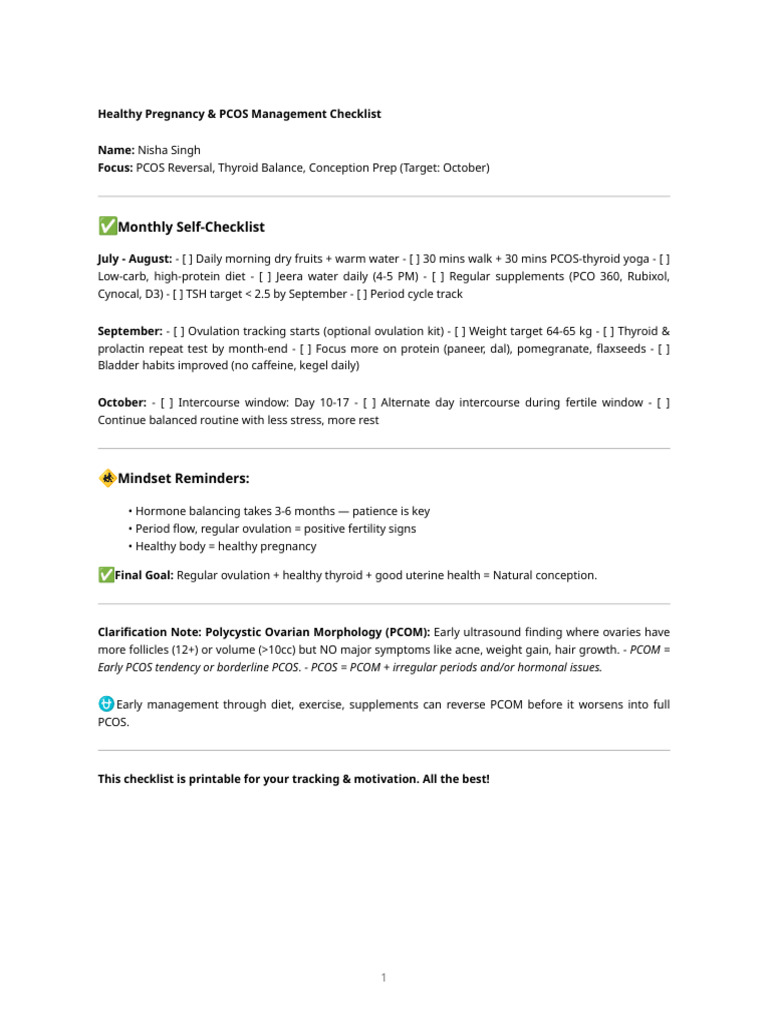 PCOS Management & Pregnancy Checklist | PDF
