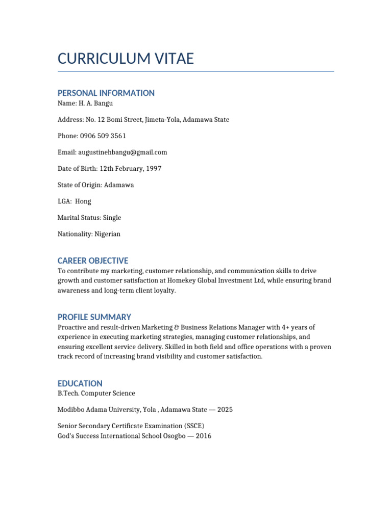 Marketing & Customer Relations CV | PDF | Customer Relationship ...