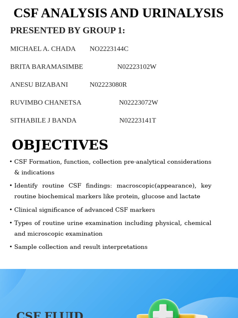 CSF and Urinalysis: Diagnostic Insights | PDF | Cerebrospinal Fluid ...