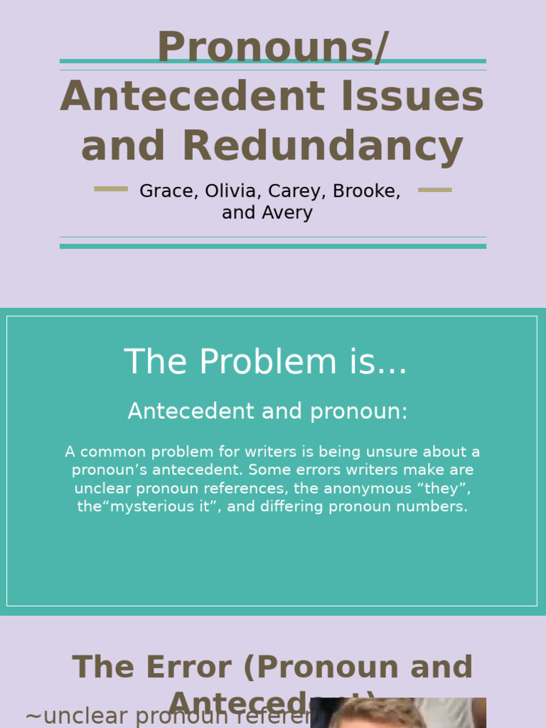 Pronoun Antecedent Errors & Redundancy | PDF | Grammar | Linguistic ...