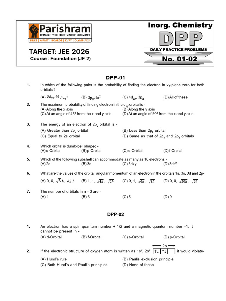 Chemistry DPP | PDF | Atomic Orbital | Electron Configuration