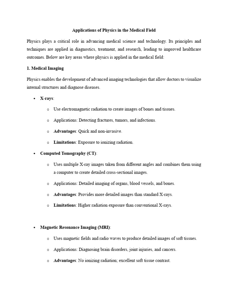 Applications of Physics in The Medical Field | PDF | Medical Imaging ...