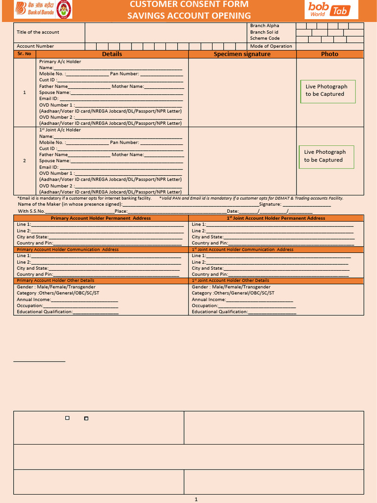 Savings 2 Pager Consent Form TAB | PDF | Identity Document | Banks