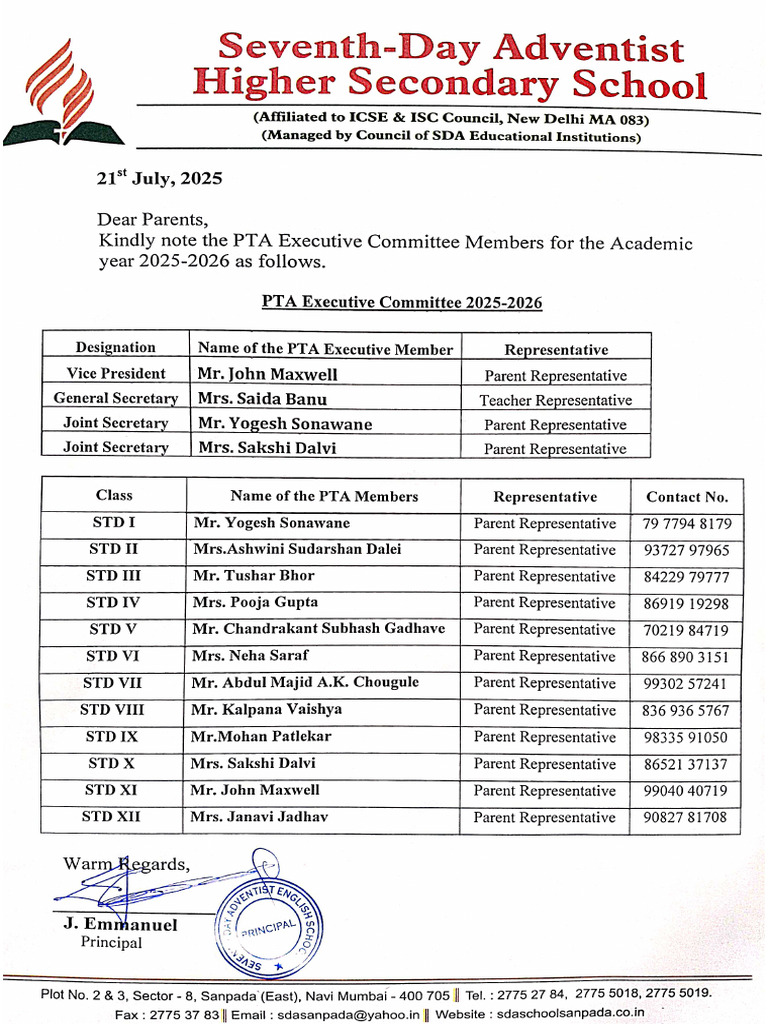 PTA Executive Committee Members List 2025-2026 | PDF