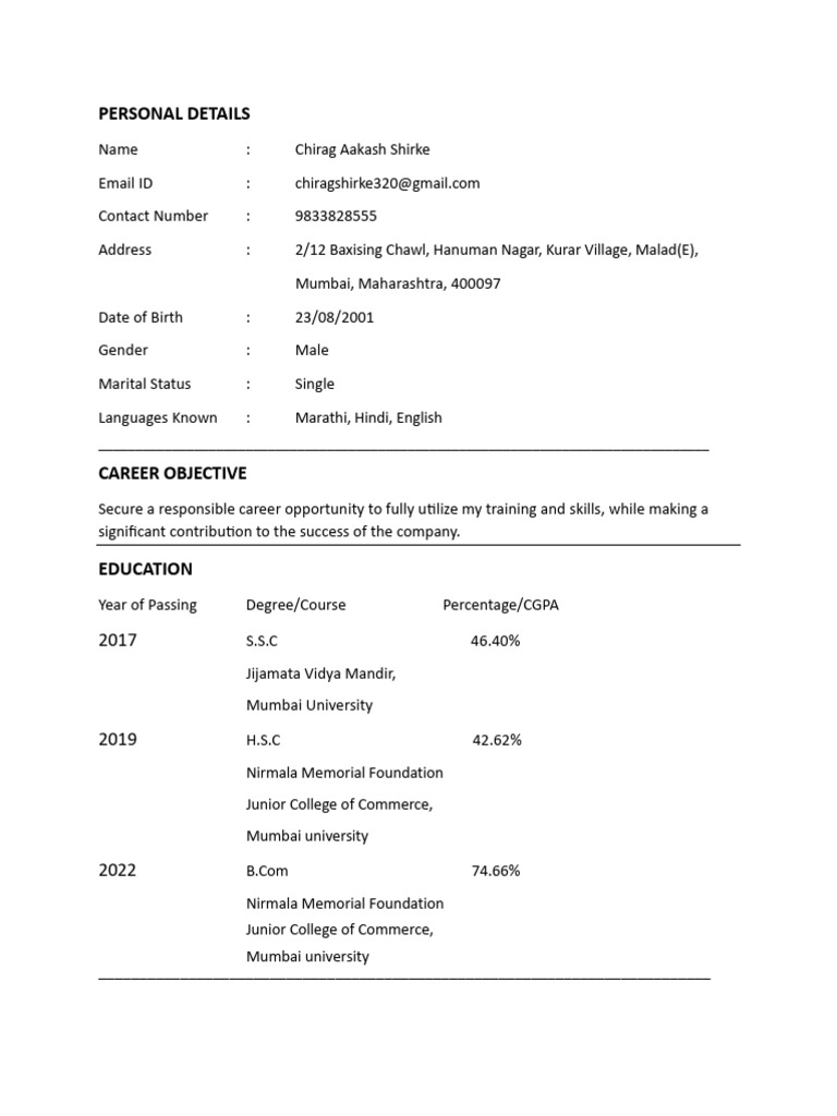 Chirag Shirke CV | PDF