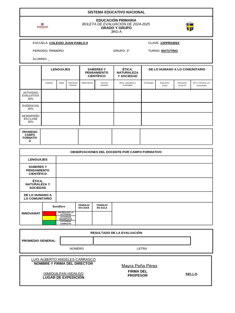 Boleta de Evaluación 3° Primaria 2024-2025 | PDF | Science | Aprendizaje