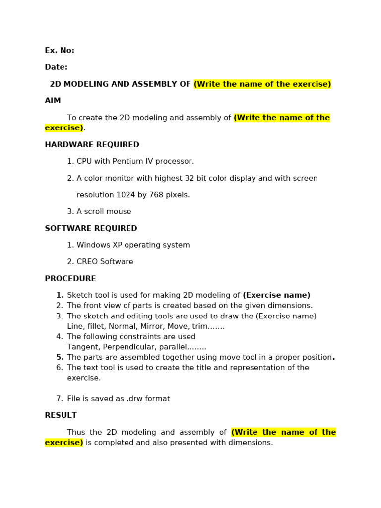 Cad Exercise Format Pdf