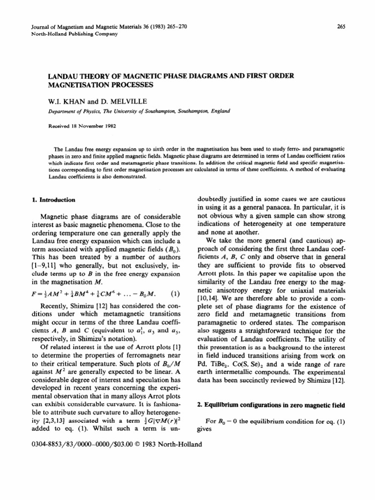 Landau Theory of Magnetic Phase Diagrams | PDF | Magnetization ...