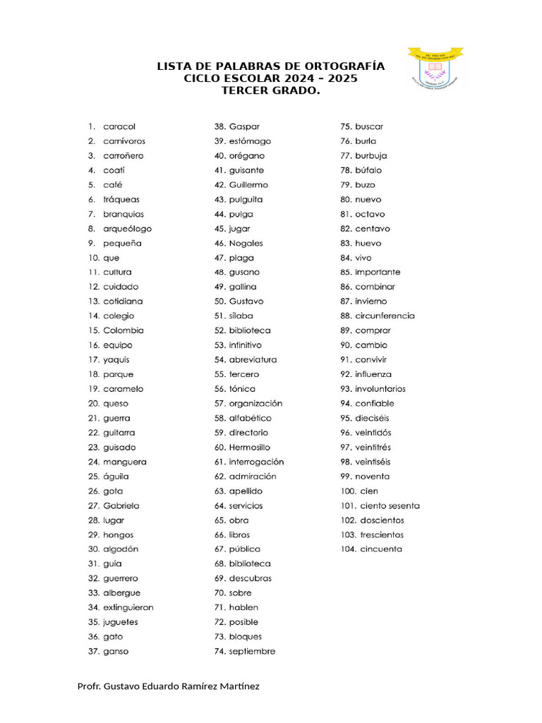 Lista de Palabras de Ortografía | PDF