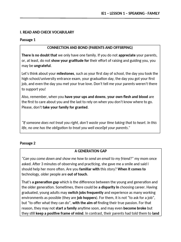 Speaking Lesson 1 Family | PDF