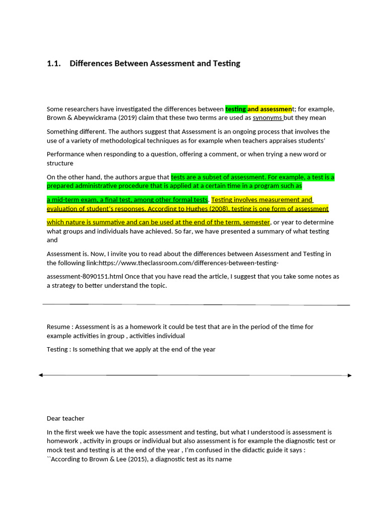 Differences Between Assessment and Testing | PDF