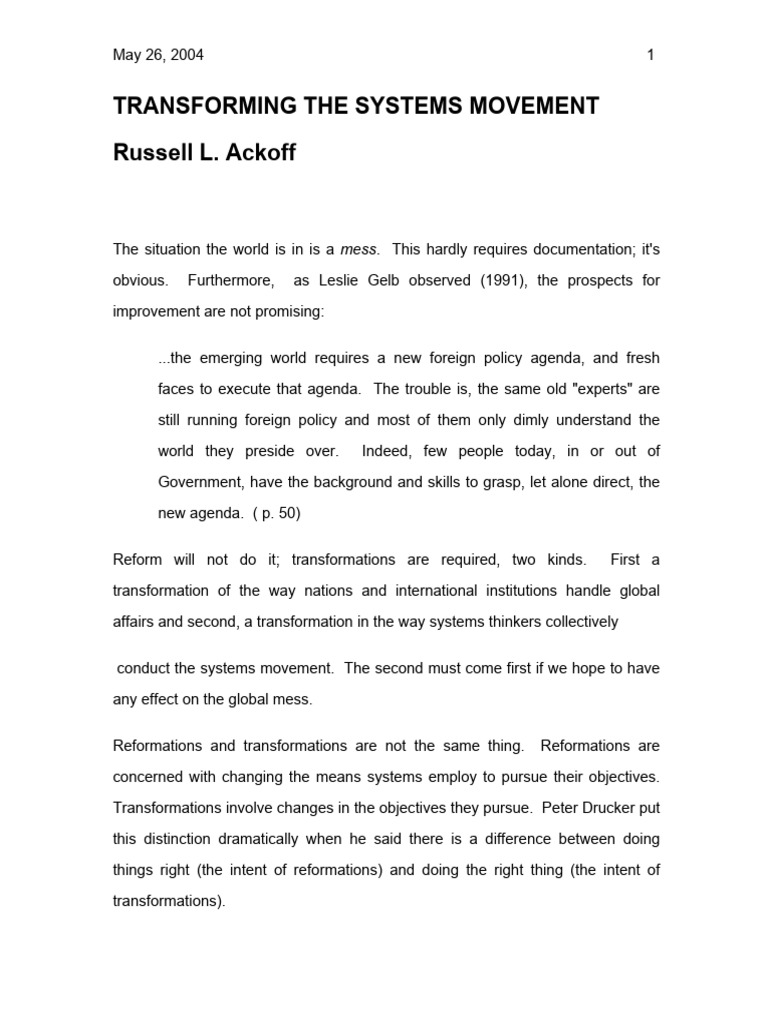 9.transforming The Systems Movement-Ackoff | PDF | Prison | Thought
