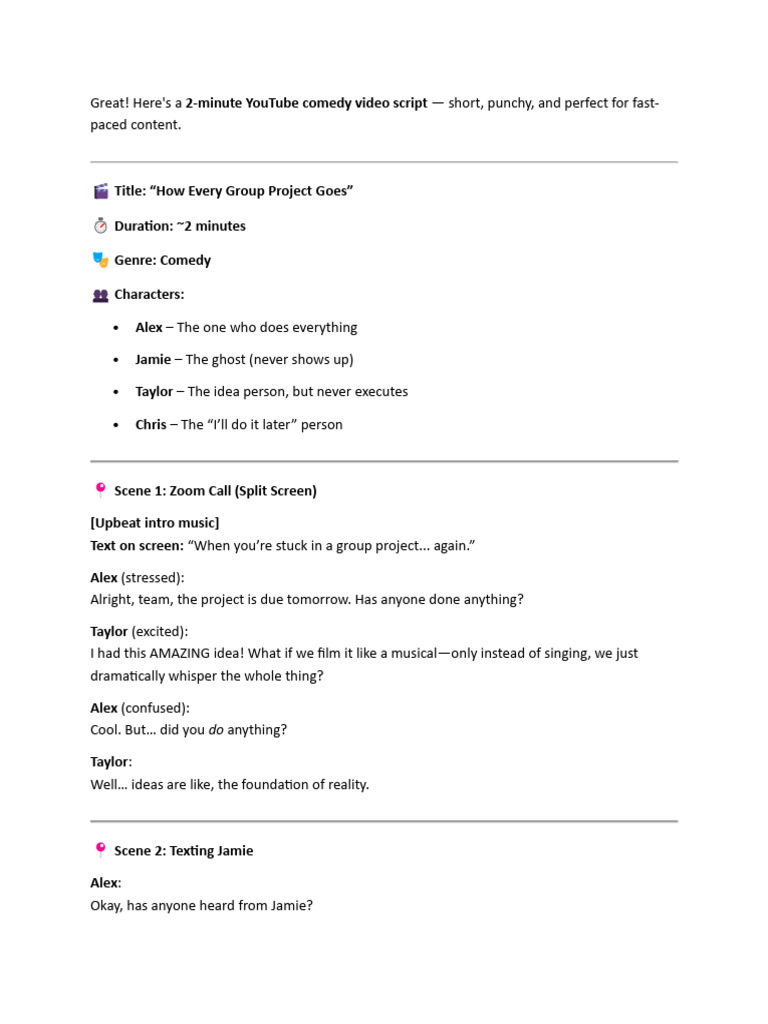 Group Project Comedy Script | PDF