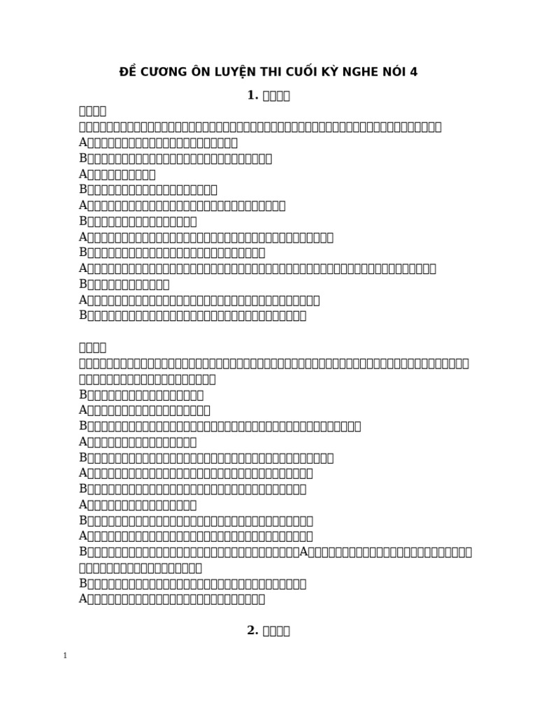 Đề Cương Ôn Luyện Thi Cuối Kỳ Nghe Nói 4 (Final) (Autorecovered) | PDF