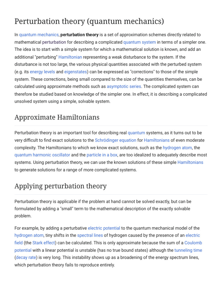 Perturbation Theory (Quantum Mechanics) - Wikipedia | PDF | Perturbation Theory (Quantum ...