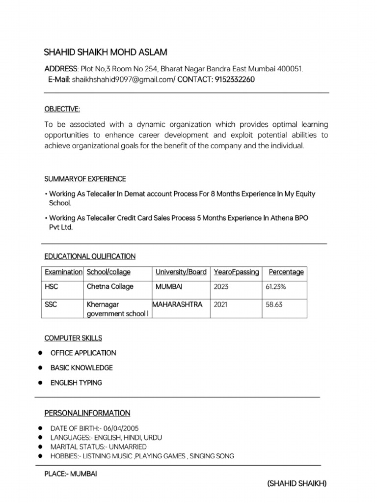 Shahid Shaikh Resume | PDF