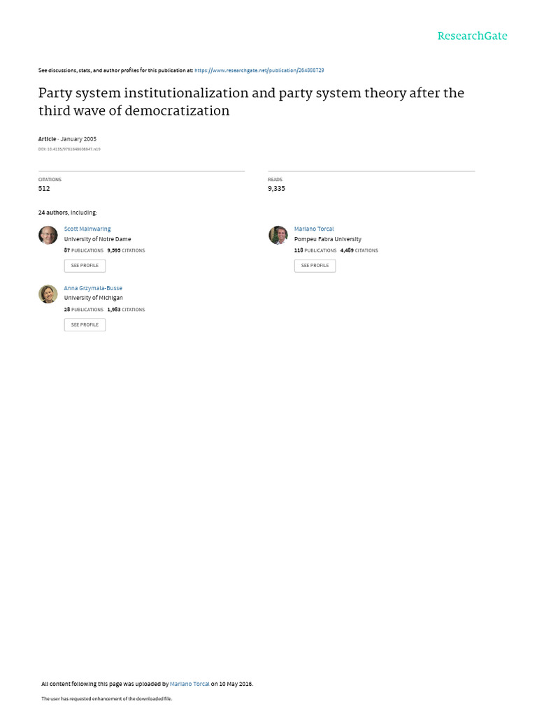 Party System Institutionalization and Party System Theory After The ...