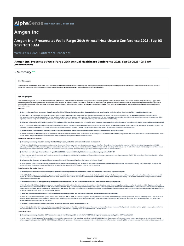 Amgen at Wells Fargo Healthcare Conference | PDF | Phases Of Clinical ...
