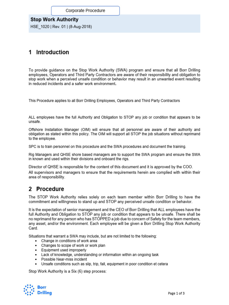HSE_1020 - Stop Work Authority | PDF | Business