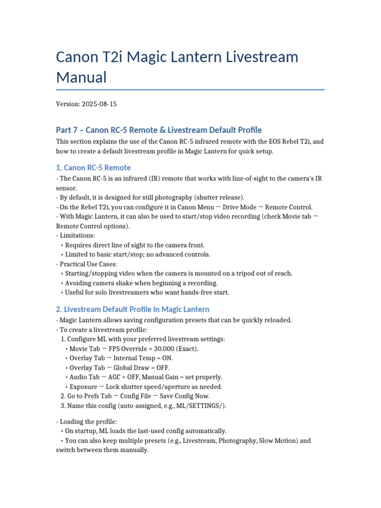 Canon T2i ML Livestream Manual Part7 | PDF