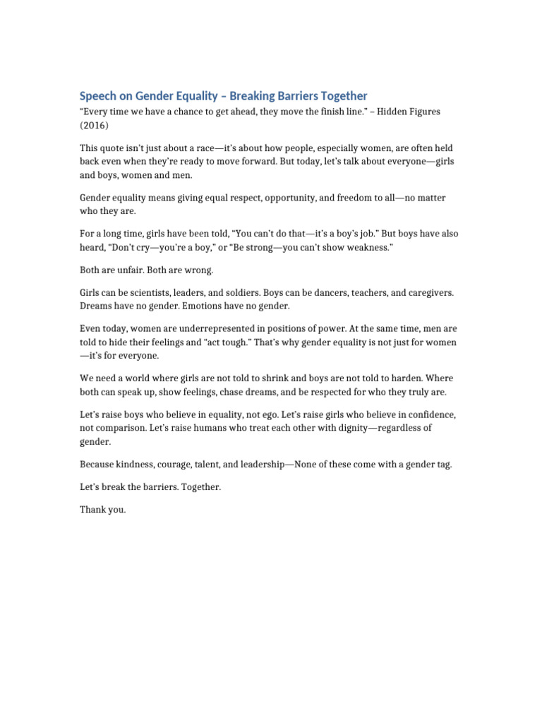Gender Equality Speech | PDF