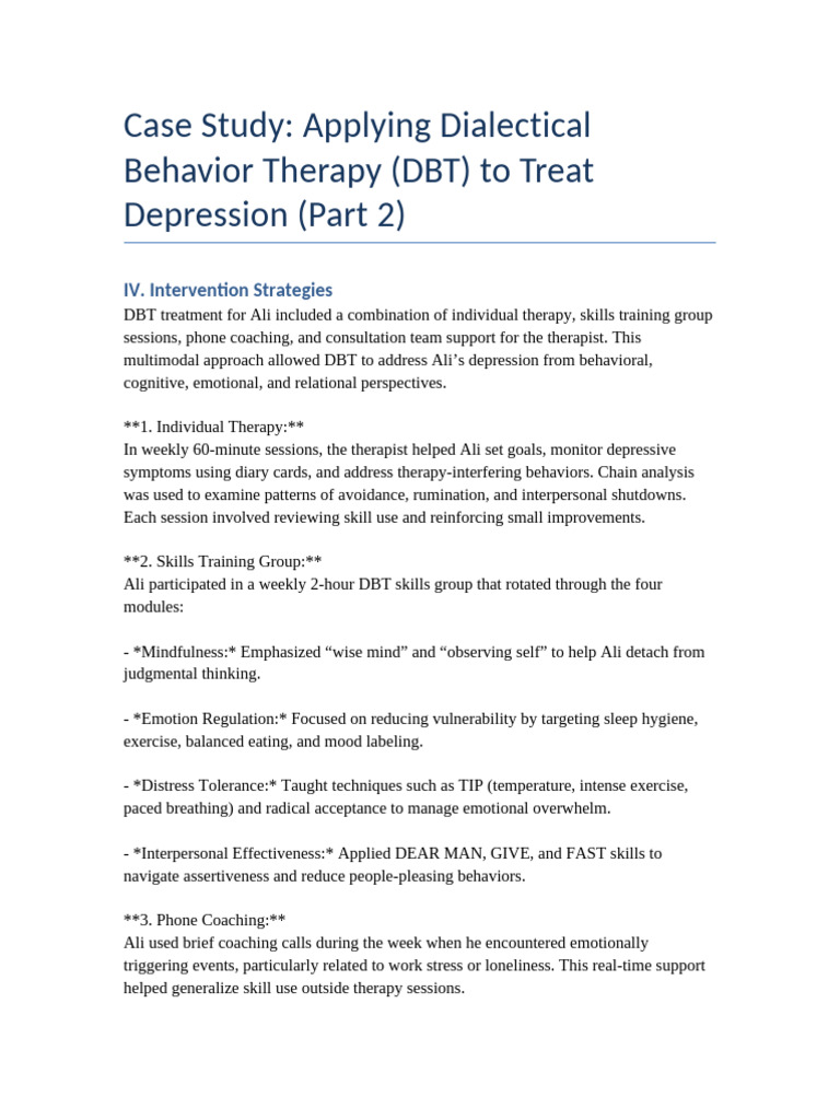 DBT Case Study: Treating Depression | PDF | Dialectical Behavior ...