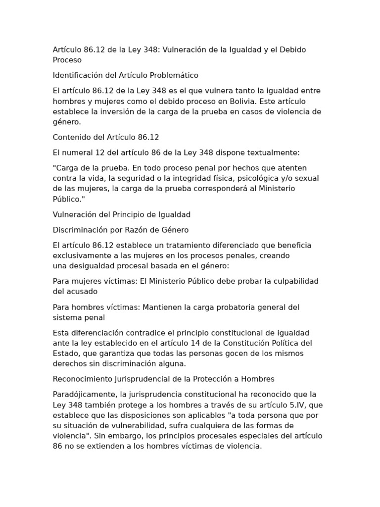 Modificación del Artículo 86.12: Igualdad y Proceso | PDF | Debido al ...
