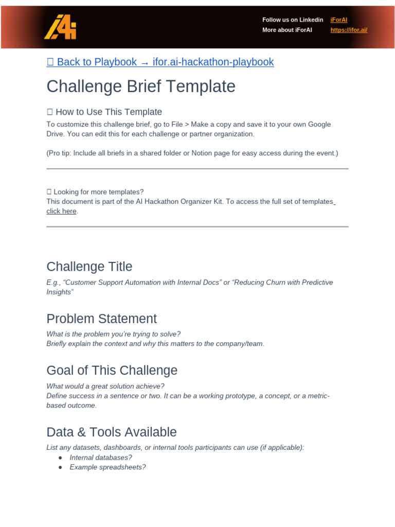 AI Hackathon Playbook - Challenge Brief Template | PDF