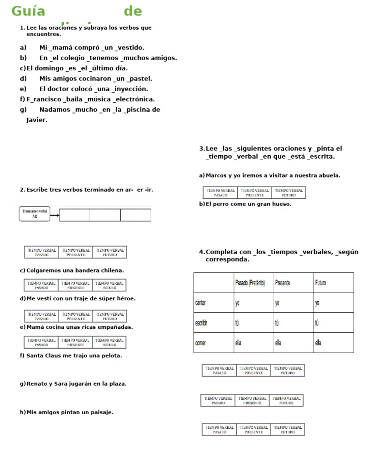 Ejercicios de Verbos y Tiempos Verbales | PDF