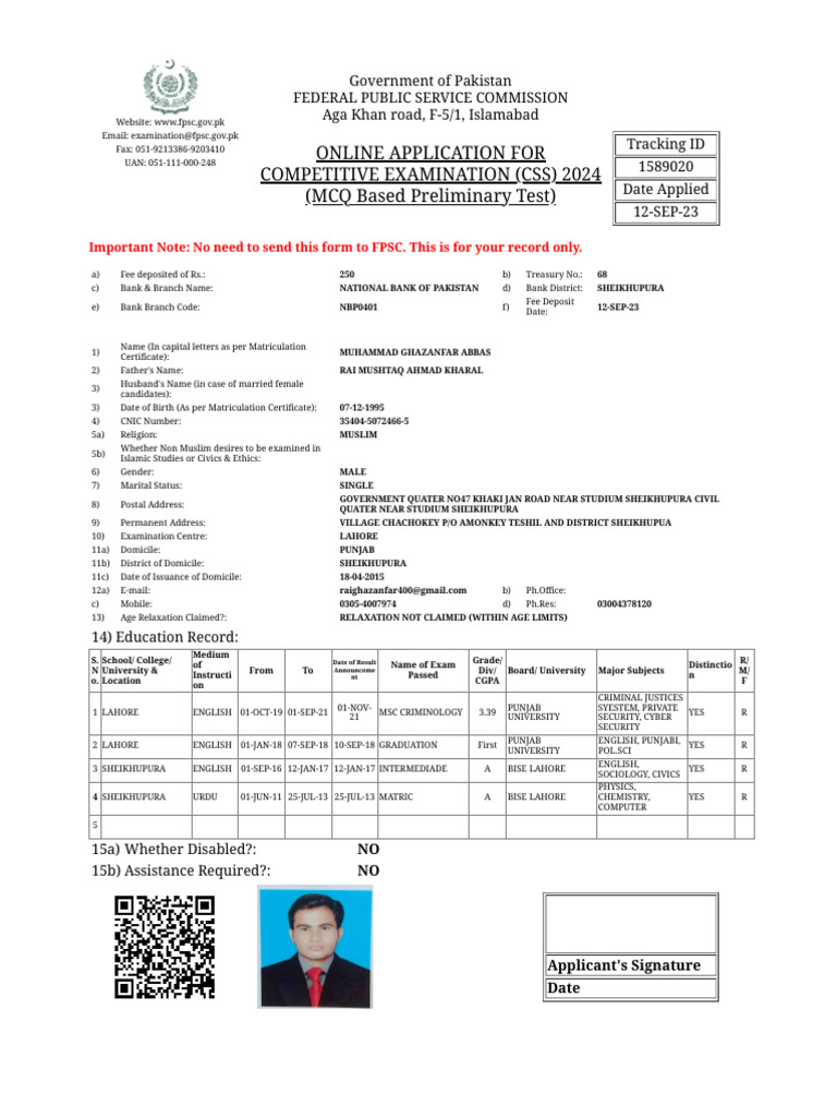 CSS 2024 Online Application Form | PDF | Pakistan
