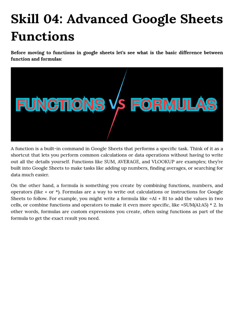 Advanced Google Sheets Functions Guide | PDF | Database Index | Data