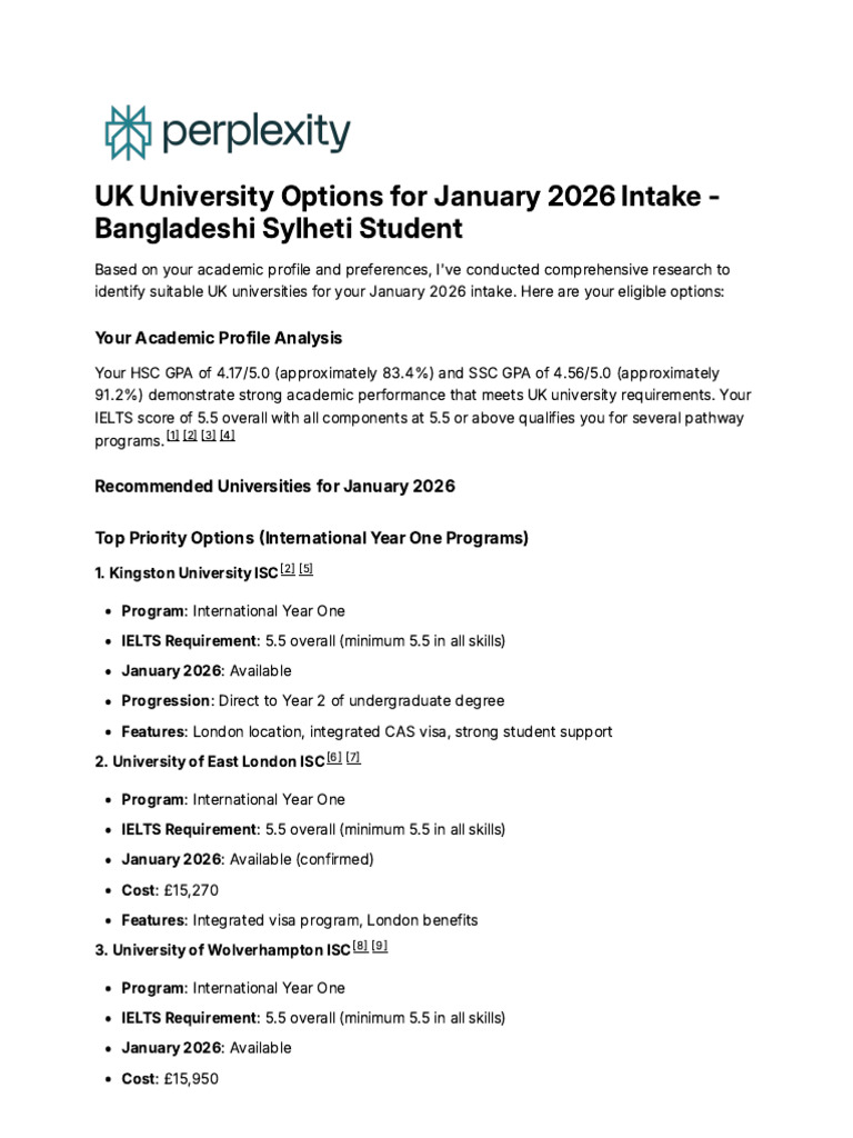 UK Universities for January 2026 Intake | PDF | International English ...