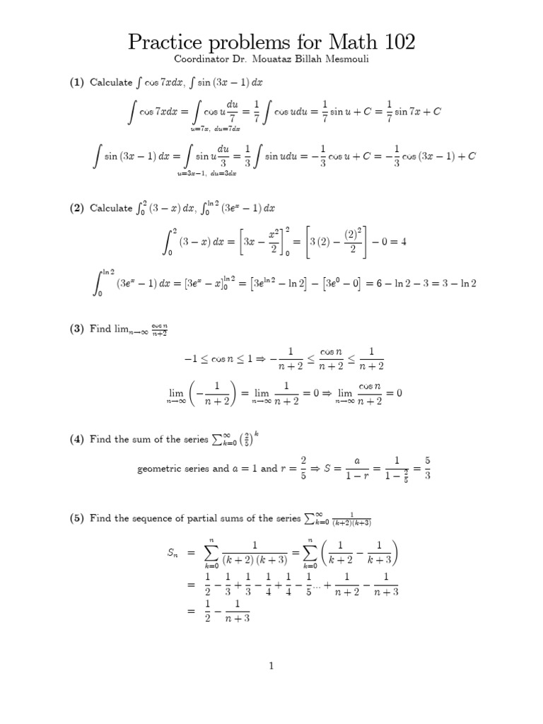 Revision Math 102 Final Exam | PDF | Calculus | Series (Mathematics)