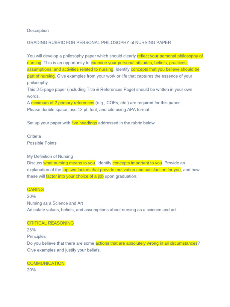 Personal Nursing Philosophy Guide | PDF