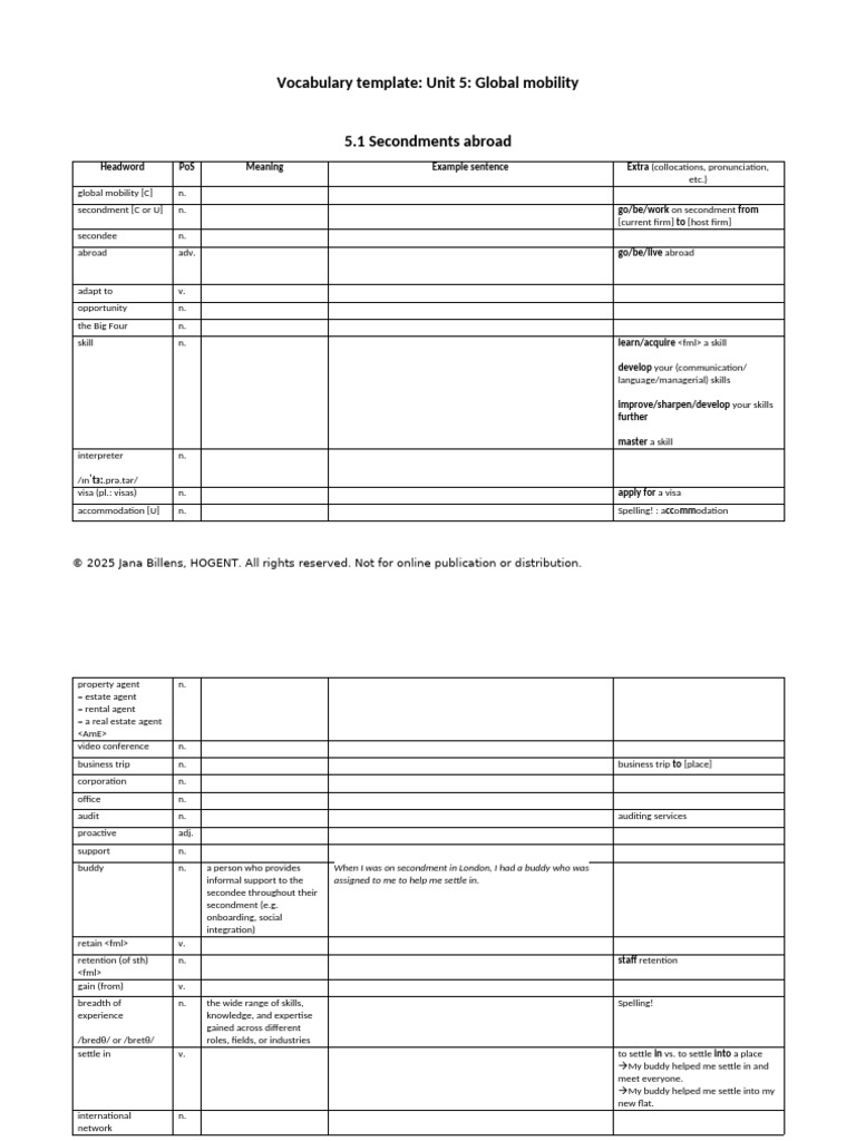 U5 Vocabulary Template Wo 5.4 | PDF | Taxes | Linguistics