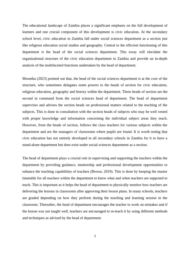 Functions of The Head of Department | PDF | Teachers | Education Theory