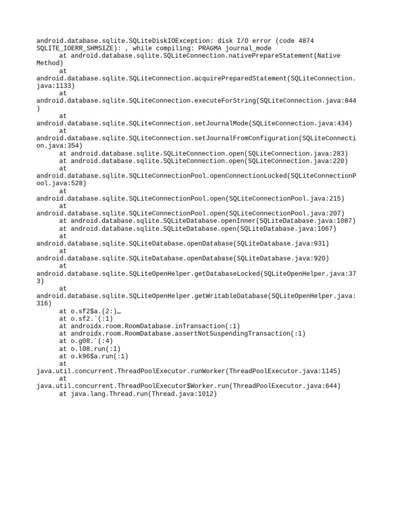 SQLiteDiskIOException: Disk I/O Error | PDF