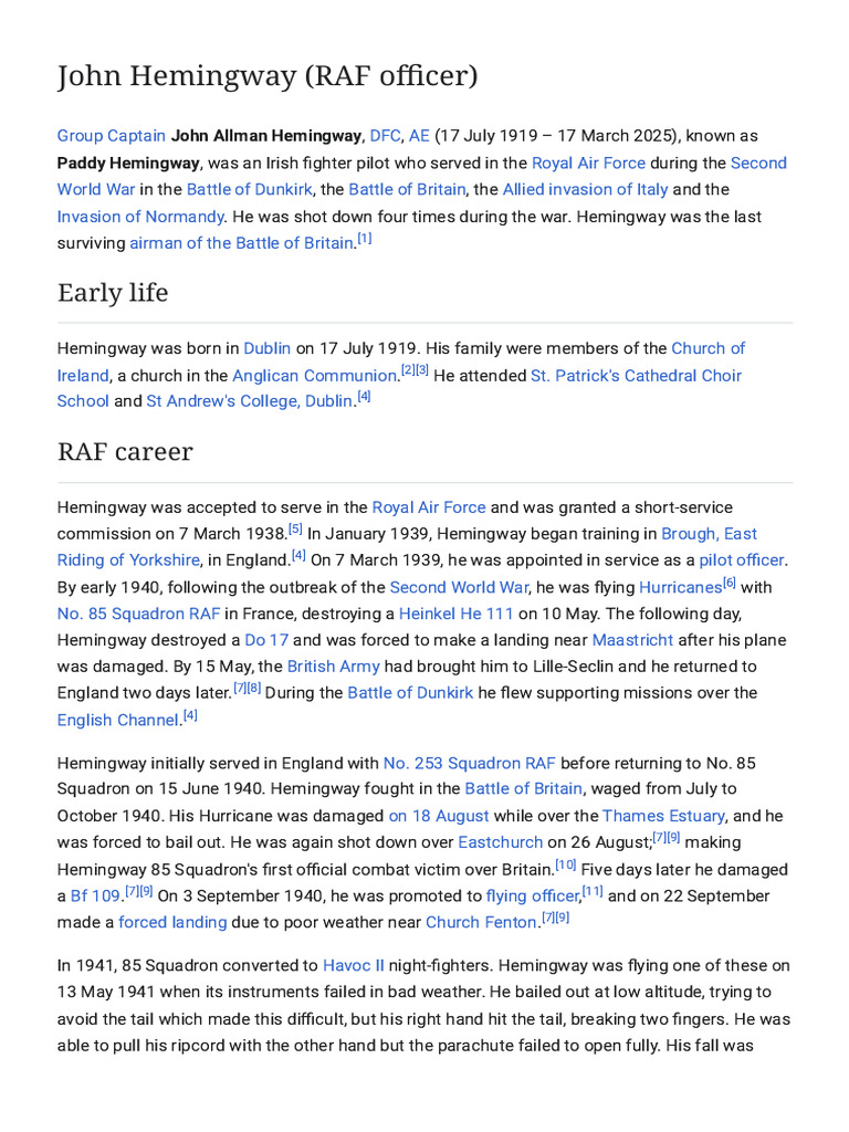 John Hemingway, RAF Officer (Wikipedia) | PDF | Air Forces | Military ...