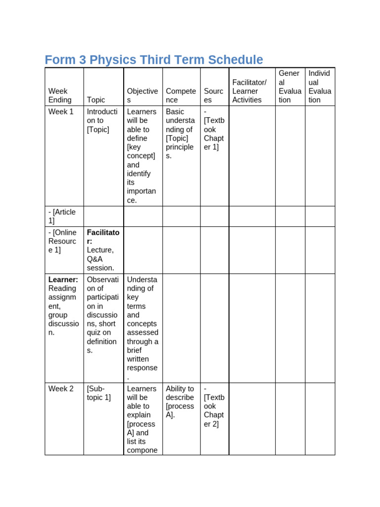 Third Term Physics Schedule Overview | PDF | Simulation | Education Theory