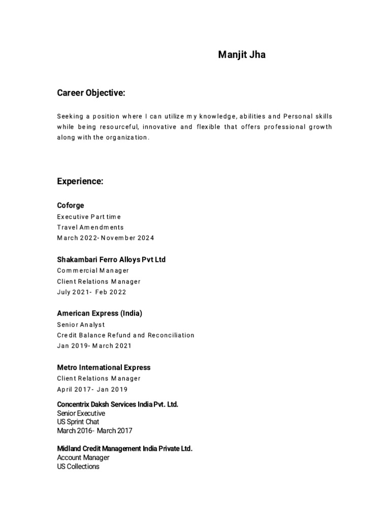 Manjit Jha's Professional Resume | PDF
