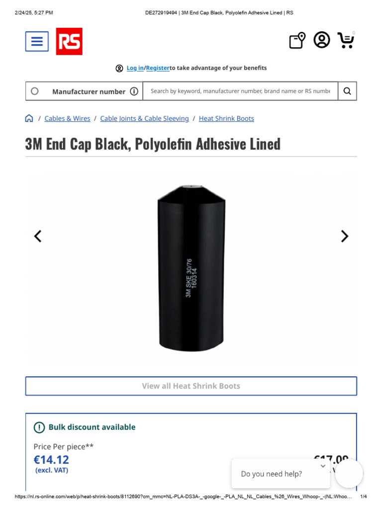 DE272919494 - 3M End Cap Black, Polyolefin Adhesive Lined - RS | PDF