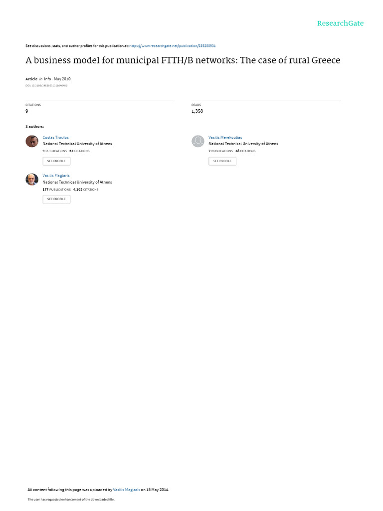 A Business Model For Municipal FTTHB Networks The Case of Rural Greece | PDF | Fiber To The X ...