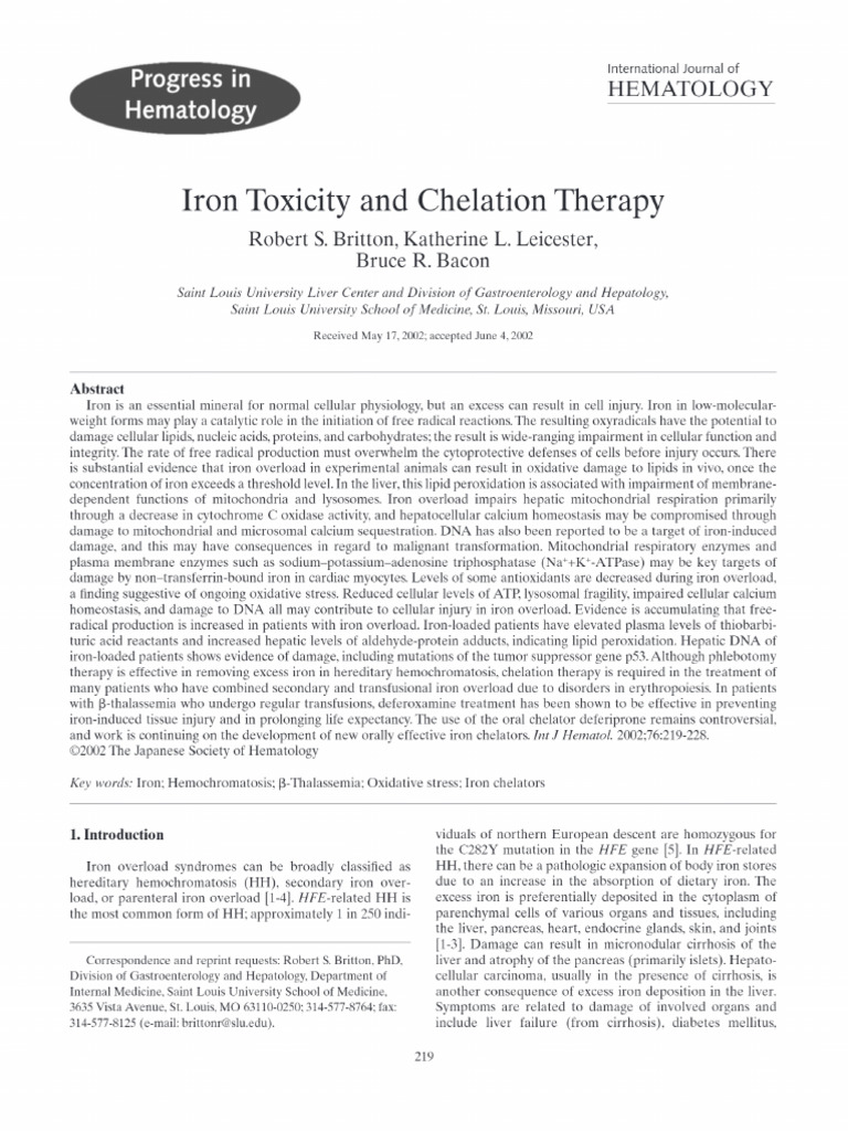 Iron Toxicity and Chelation Therapy - Enhanced Reader | PDF