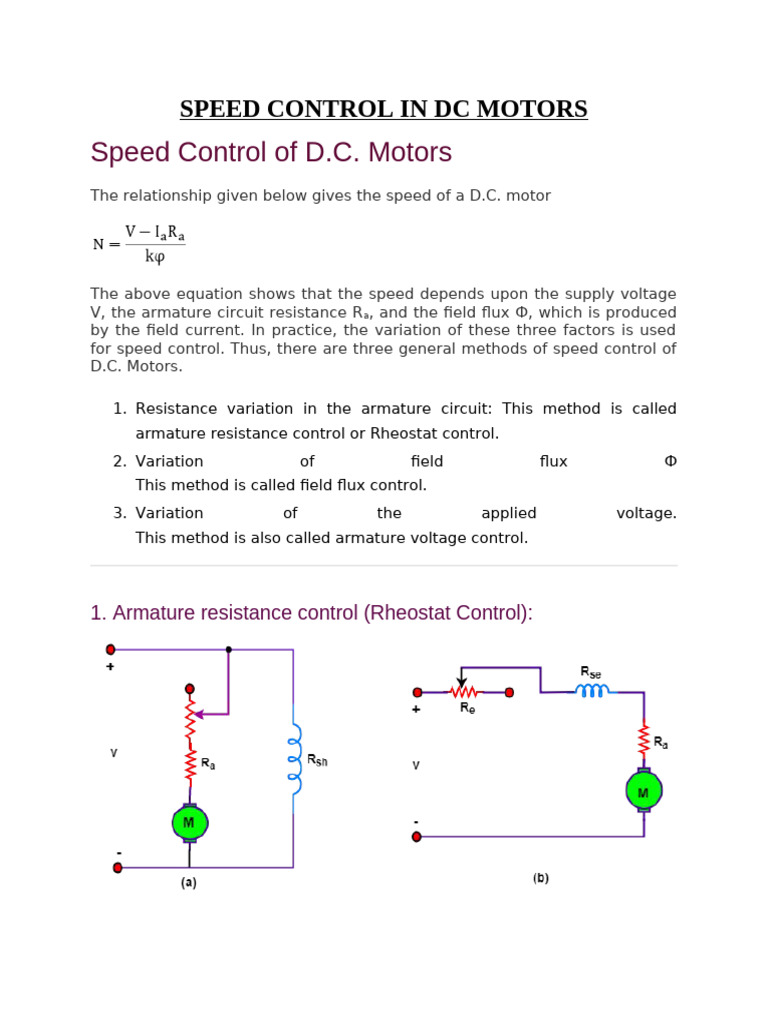 Speed Control Methods for DC Motors | PDF | Electric Motor | Electrical ...