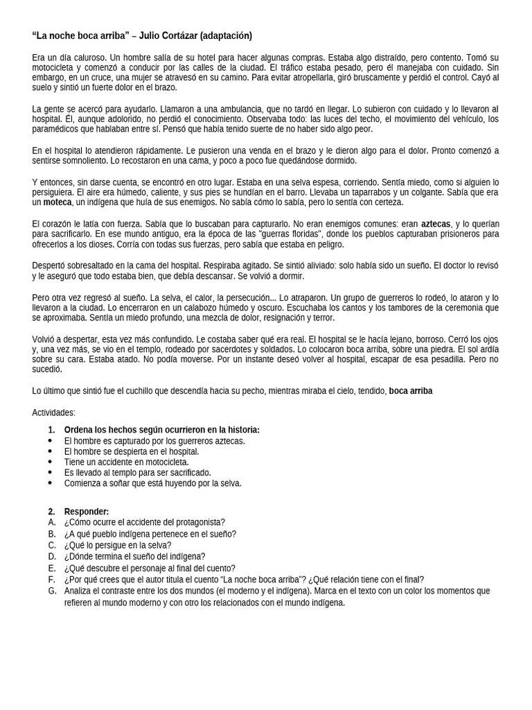 Actividades sobre "La noche boca arriba" | PDF